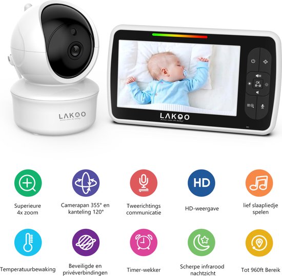 Lakoo-Nieuw-Beveiligingscamera-Babyfoon met Camera en App - Indoor ...