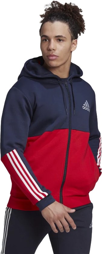 Adidas essentials colorblock fleece hoodie in de kleur marine. | bol
