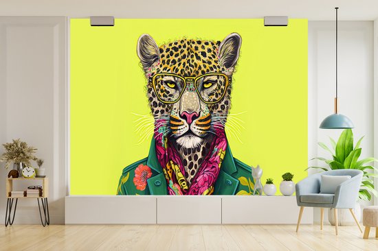Behang - Fotobehang Panter - Dier - Bril - Kleuren - Breedte 375 cm x ...
