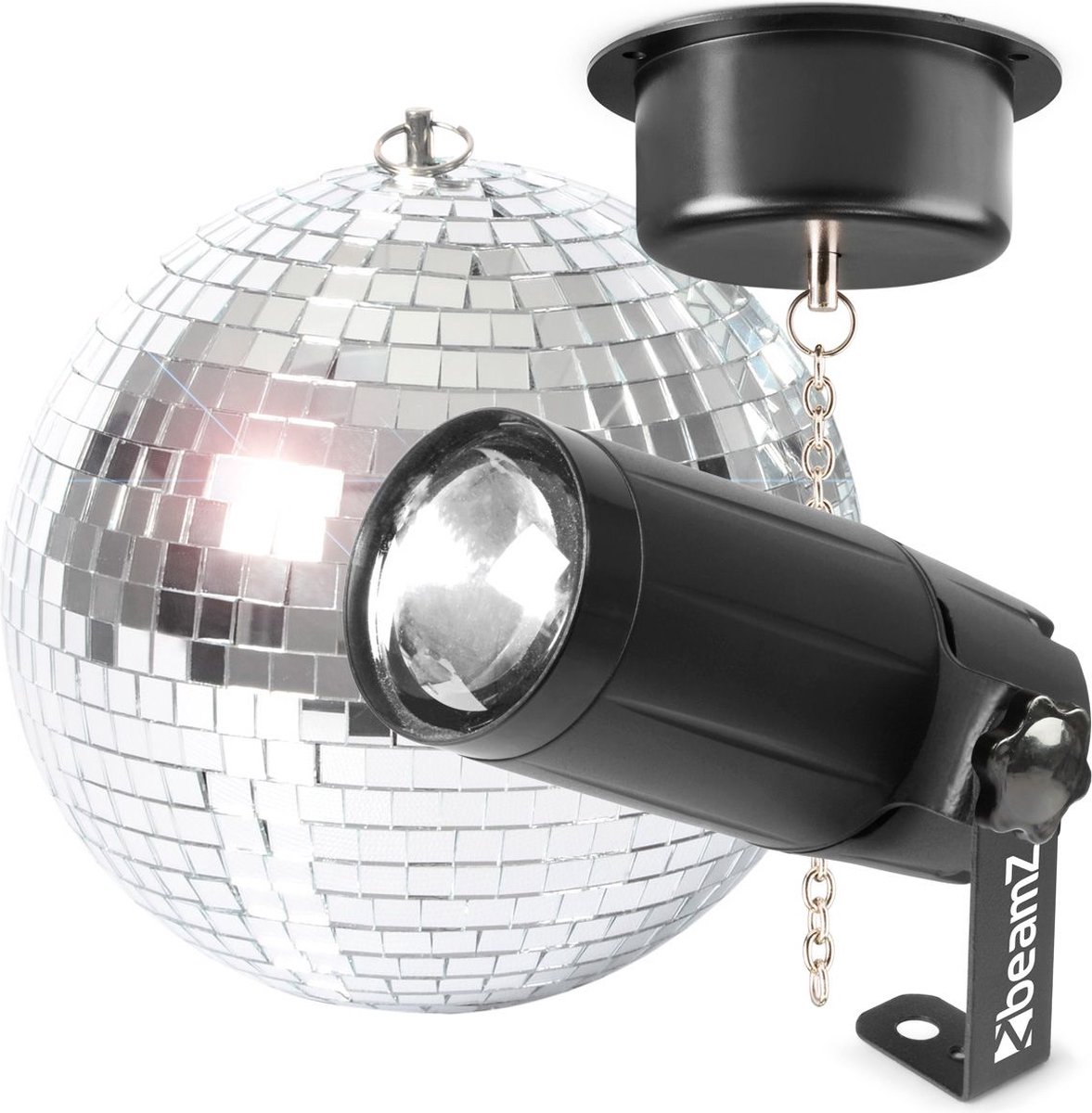 Discobal met verlichting - BeamZ discobol 20cm met spiegelbol motor en ...