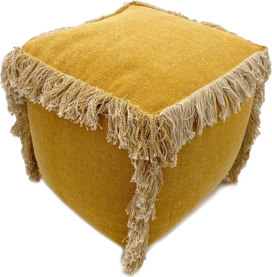 SVJ Poef Vierkant - 40 x 40 x 40 cm - Katoen - Geel | bol