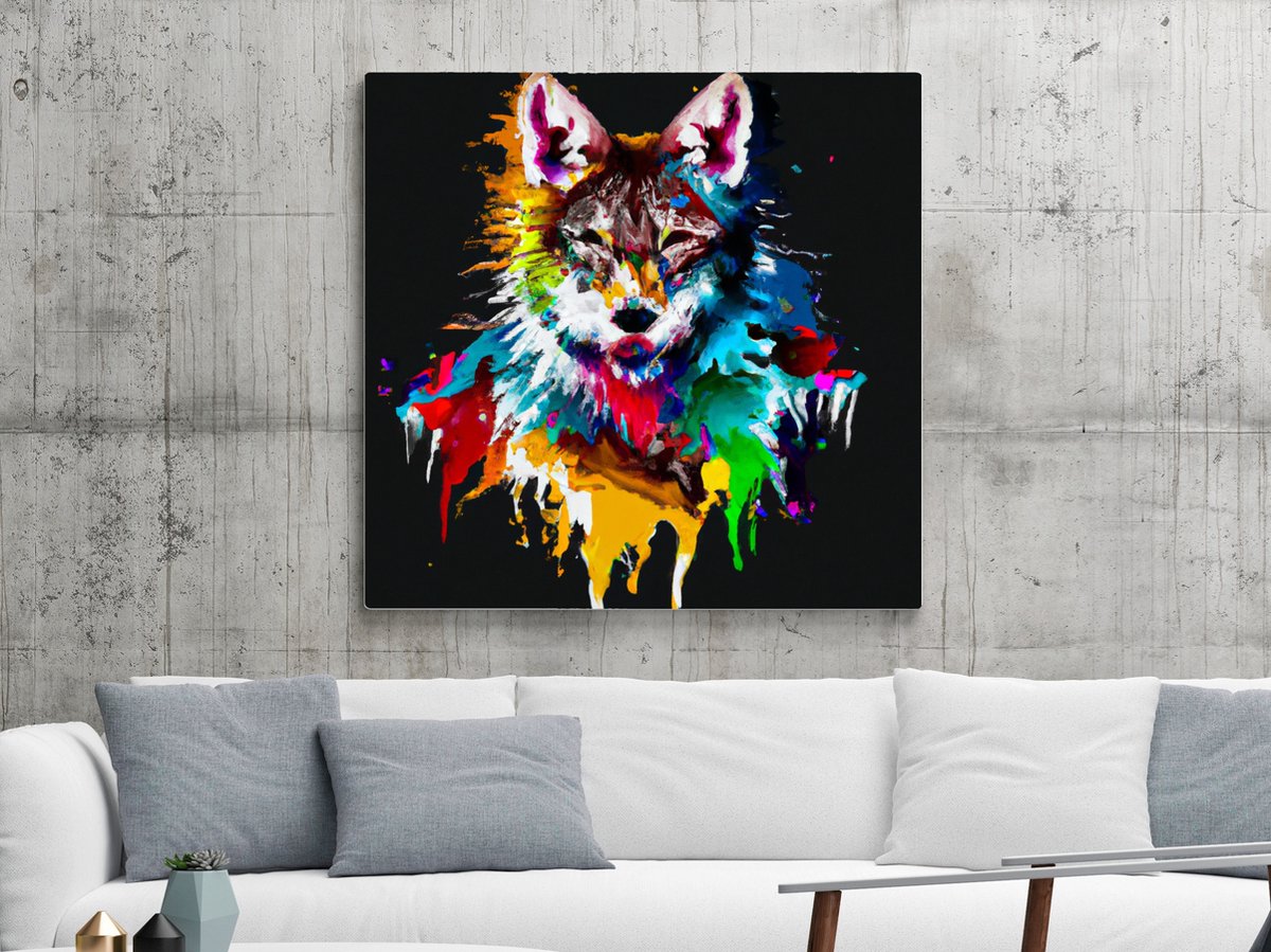Coyote Color Chaos kunst - 40x40 centimeter op Canvas | Foto op Canvas ...