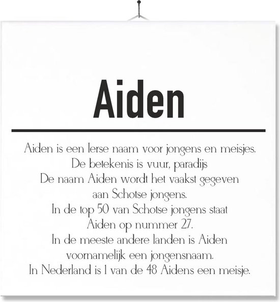 Tegel Met Opdruk | Betekenis | Kado | Cadeau | Met Naam - Aiden | bol