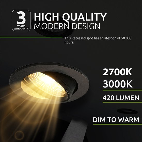 LED Dimbare inbouw spot 5W | Ø70mm | Zwart - Dim to warm | bol.com
