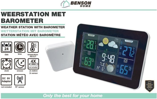 Benson Weerstation met Barometer - Binnen & Buiten - 16,5 x 12 cm | bol