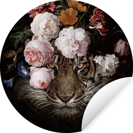 WallCircle - Muurstickers - Behangcirkel - Tijger - Bloemen - Kunst - ⌀ 30 cm -... | bol
