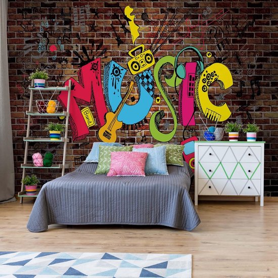 Fotobehang - Vlies Behang - Muziek - Music Graffiti - Horeca - Café ...