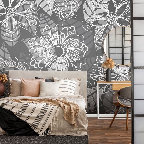 Fotobehang - Vlies Behang - Bladeren en Bloemen Kunst - 254 x 184 cm | bol