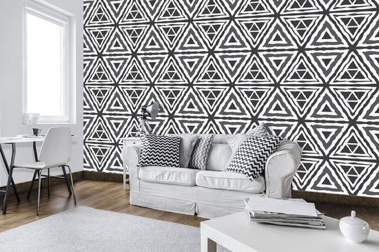 Fotobehang - Vlies Behang - Zwart-wit Driehoeken - 416 x 290 cm | bol