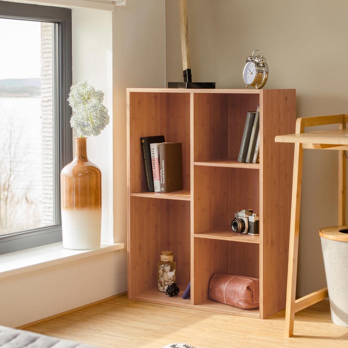 relaxdays - boekenkast bamboe - wandrek - boekenrek - opbergrek cd/dvd ...