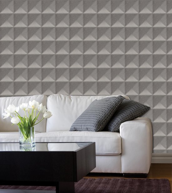 Dutch Wallcoverings Vliesbehang leer pyramide - grijs | bol