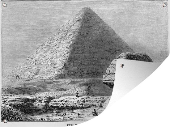 Tuin decoratie Zwart-wit tekening van de sfinx en piramides van Gizeh ...