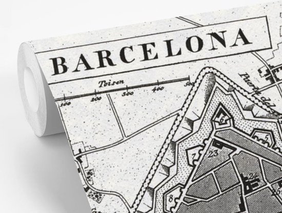 Behang - Fotobehang Een historische illustratie van Barcelona - Breedte ...
