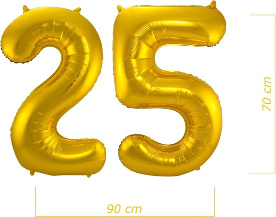 Ballon Cijfer 25 Jaar Goud 70Cm Verjaardag Feestversiering Met Rietje | bol