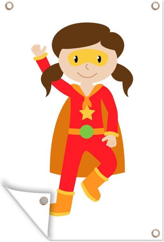 Tuinposters buiten tekening van een kind als superheld in een actie ...