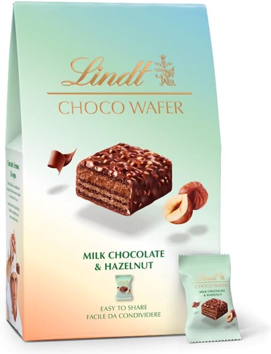 Lindt Bag Choco Praline Wafel Melk Hazelnoot, 9 st apart verpakt / 130g ...