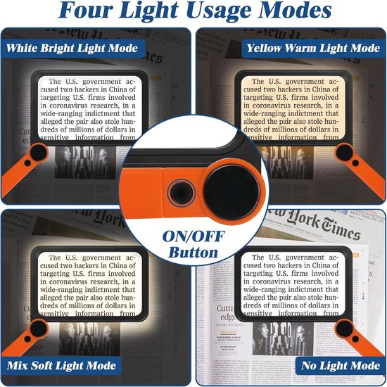 Verbeterde paginagrote vergrootglas met licht, 74 ultraheldere en ...