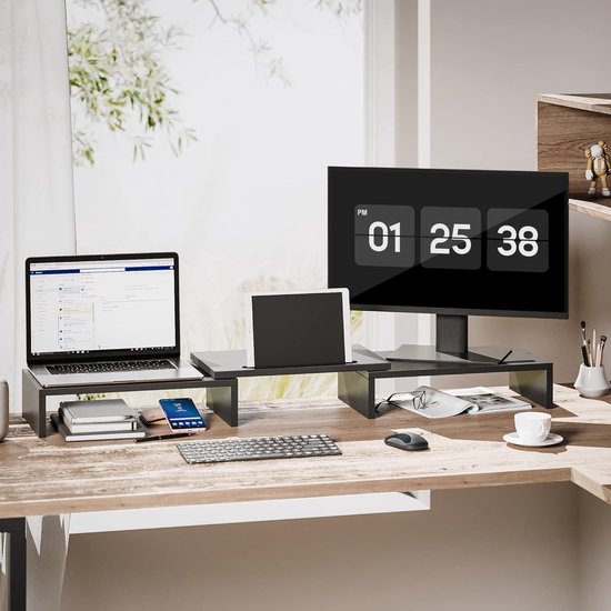 Monitorstandaard, bureaucomputerscherm, riser hout met verstelbare ...