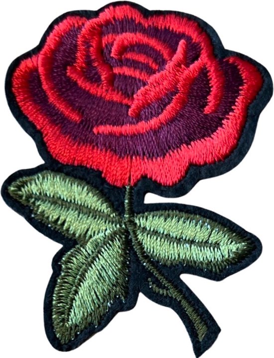 Roos Roosje Bloem Strijk Embleem Patch 4.9 cm / 6.5 cm / Rood Groen | bol