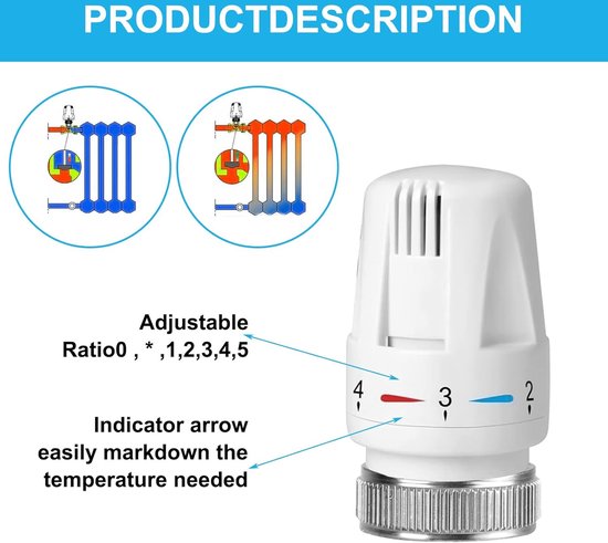 Pack of 4 Thermostat Head Radiator Valve, Radiator Thermostat with Zero ...