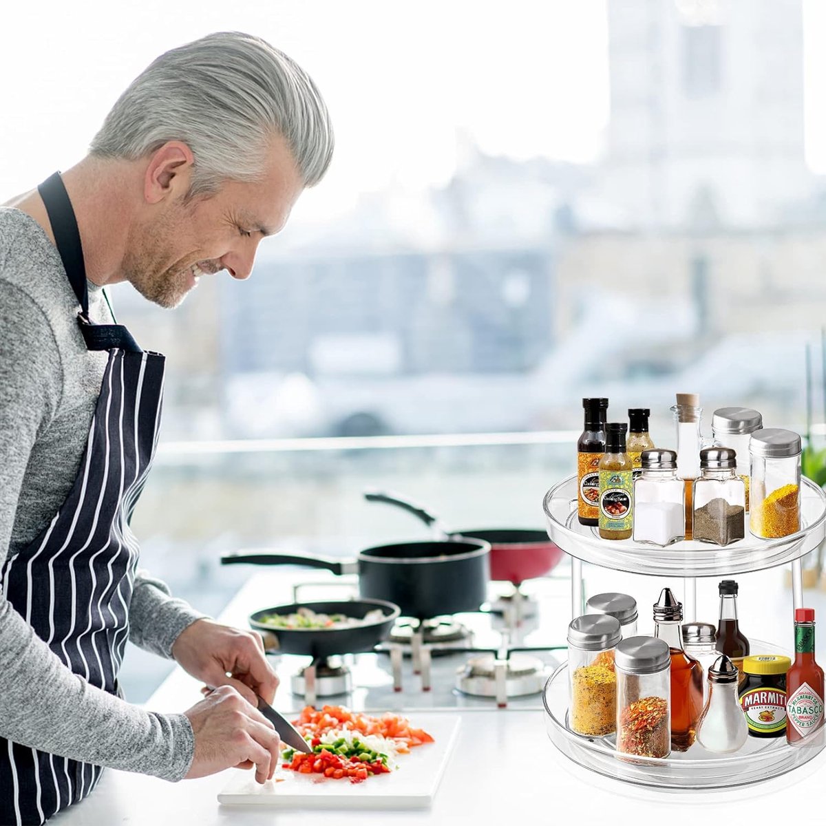 Keukenorganizer, draaibare kruidenhouder, 2 etages, 360 graden draaiplateau,... | bol