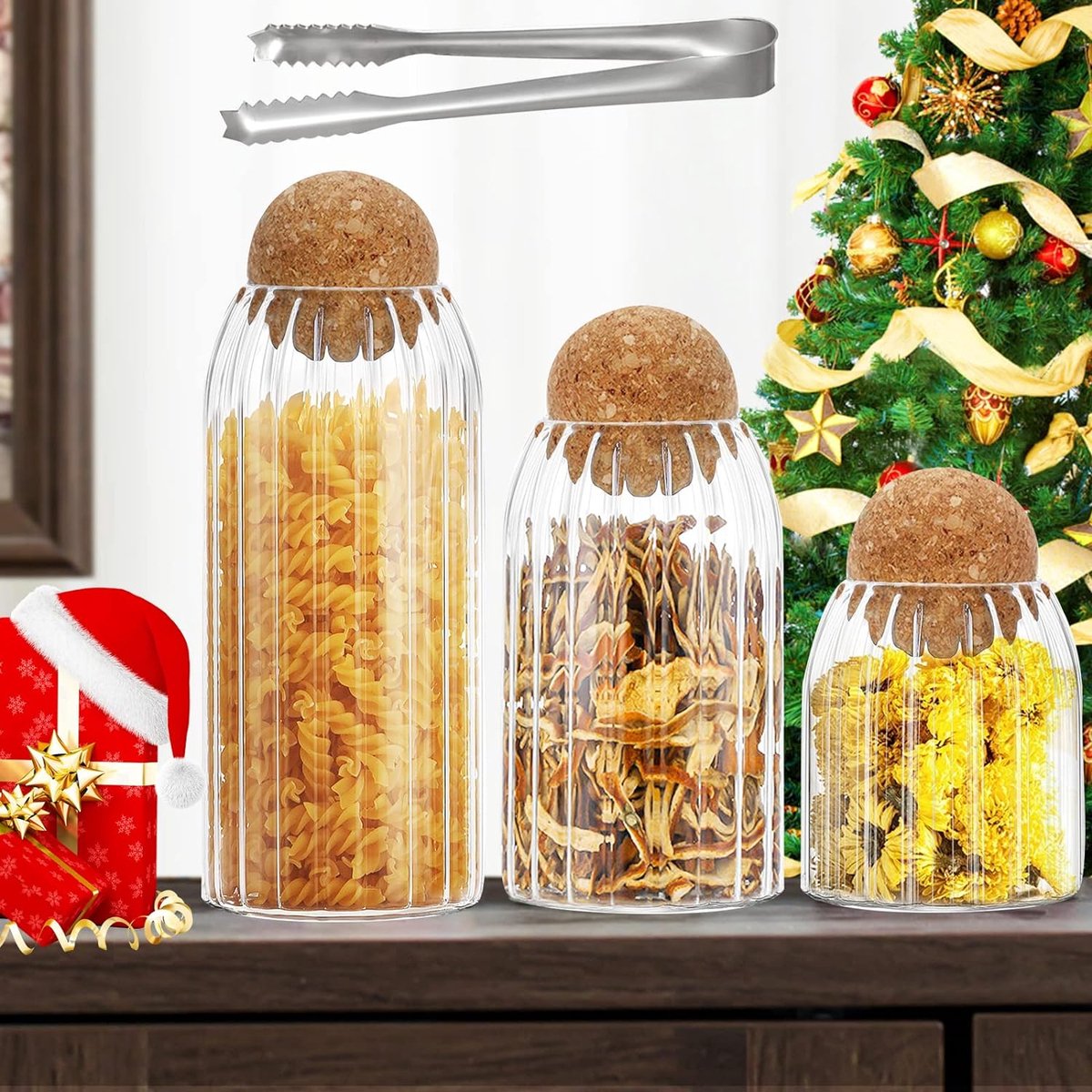 Glazen pot met ronde kogelkurk, verpakking van 3 stuks voor het bewaren ...