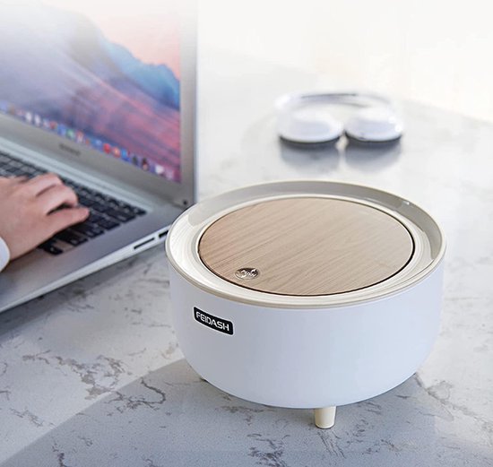 Table Bin with Lid in Wood Effect Mini Waste Bin for Table with Click ...
