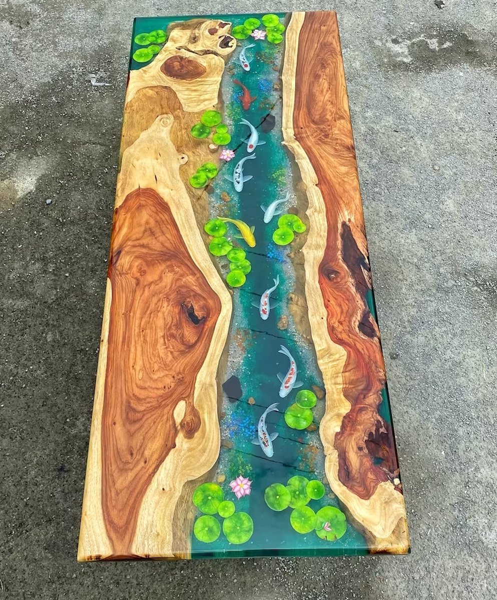 Table Koi Resin - Epoxy tafel - Woonkamer tafel - Resin table - Tafel ...