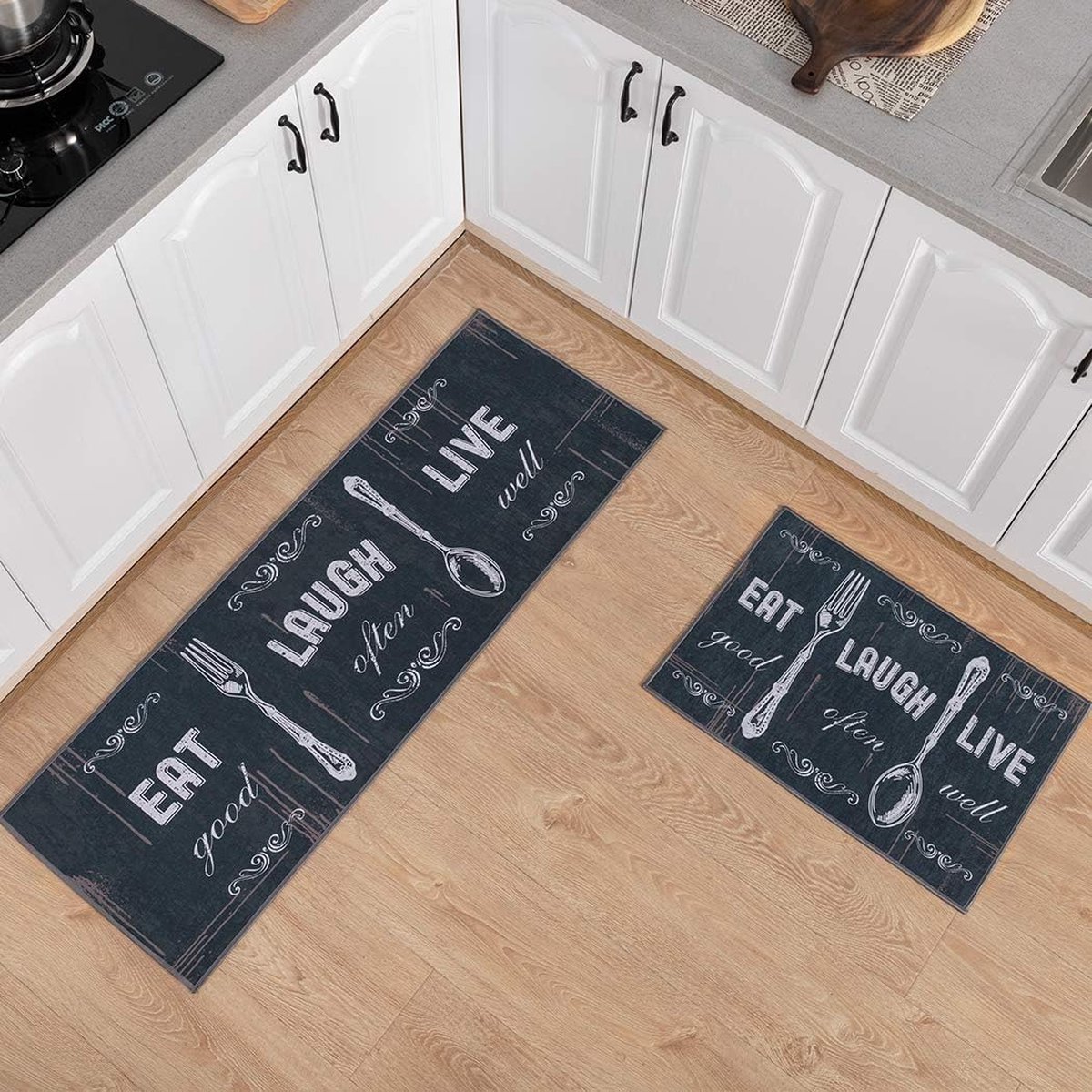 Set van 2 antislip keukenmatten en tapijten, wasbare rubberen mat ...