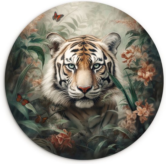 WallCircle - Wandcirkel - Dieren - Tijger - Bloemen - Jungle - Ronde schilderijen -... | bol