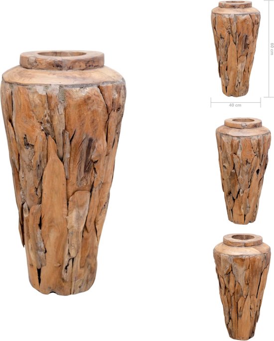 vidaXL Teak Vase - 40 x 60 cm - Irregularly Cut Teak Wood - Vaas | bol
