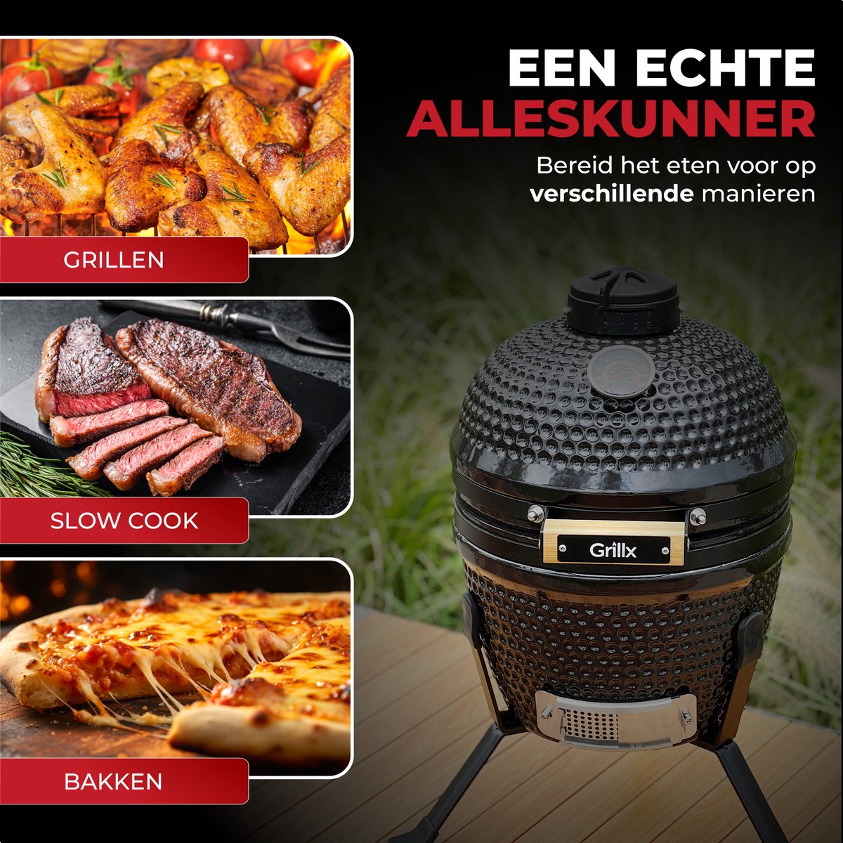 GrillX Kamado BBQ - 13 Inch - Incl. Hoes - Barbecue Egg - Houtskool ...