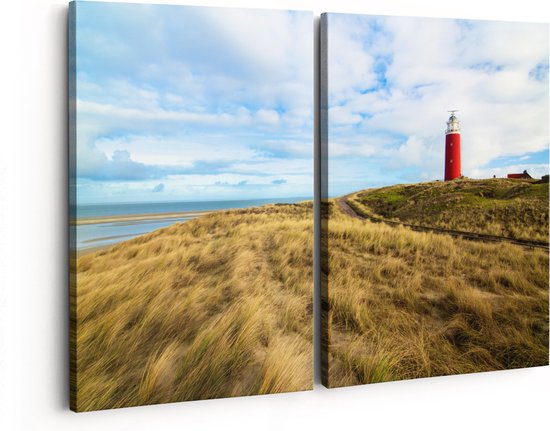 Artaza Canvas Schilderij Tweeluik Vuurtoren met Duinen in Texel - 160x120 - Groot -... | bol
