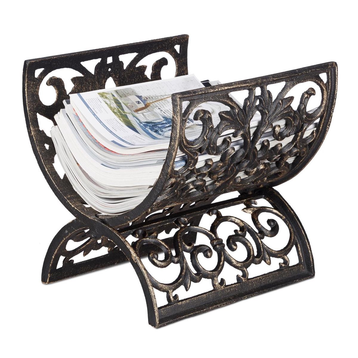 Relaxdays tijdschriftenrek antiek - lectuurbak vintage - brandhout rek ...