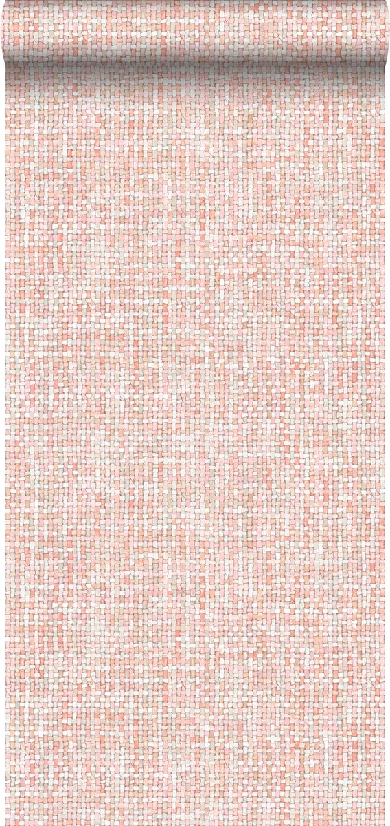 ESTAhome behang geweven linnenstructuur perzik oranje roze - 148661 ...