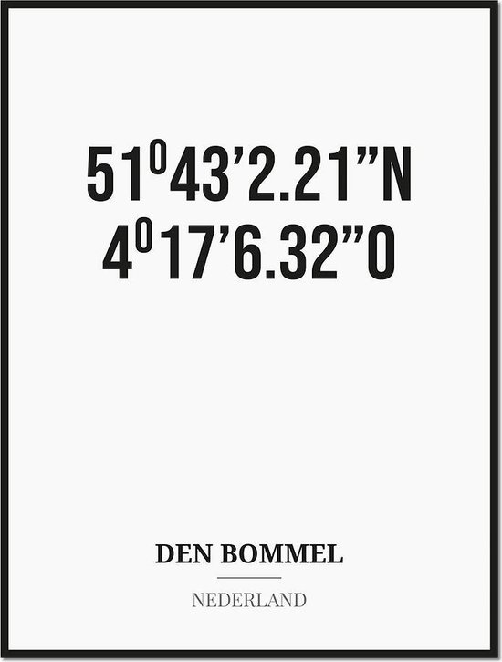 Poster/kaart DEN BOMMEL met coördinaten | bol.com