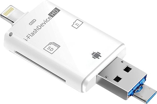 3 IN 1 SD en Micro SD kaart lezer adapter kabel - 8-Pin (Lightning) USB ...