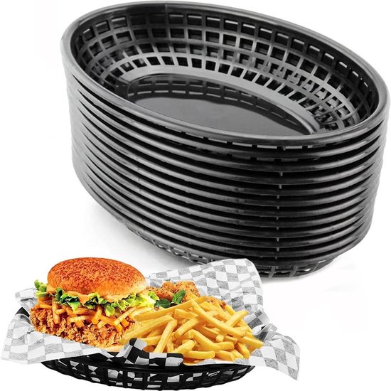 12 Stuks Ovale Fast Food Mandjes - Frietmandjes - Hamburgerfrites ...