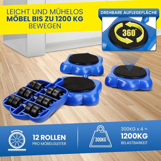 Meubelroller meubellifter 4 rollen - 140 x bonus viltglijders set ...