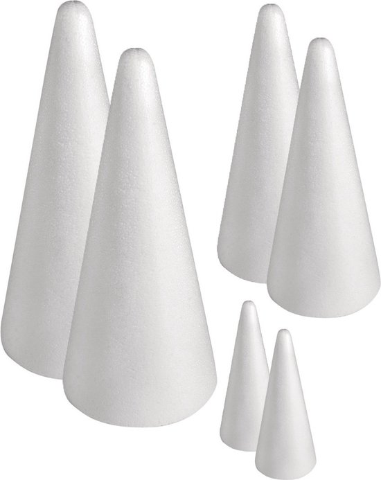 Rayher Forme/figure en polystyrène cônes pointus - lot de 6x - blanc ...