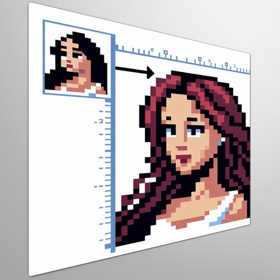 Pixel art vrouw schilderij | Digitale dame dansend in een regenboog van ...