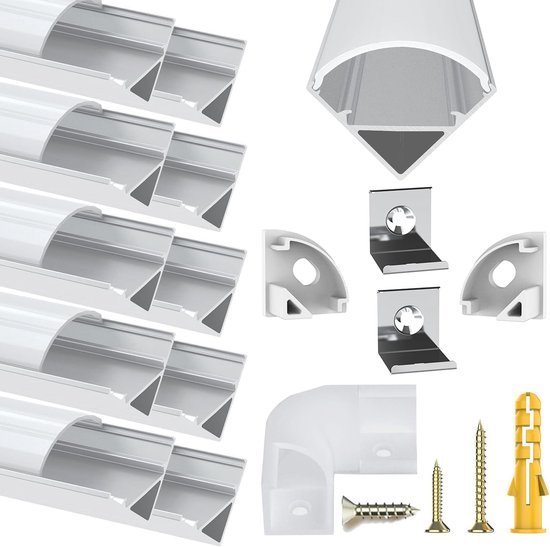 10-Pack 1 Meter LED Aluminium Profiel met Melkwitte Covers - V-Vorm LED ...
