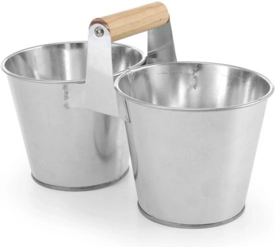 HENDI Dubbele emmer met houten handvat – gegalvaniseerd staal ...