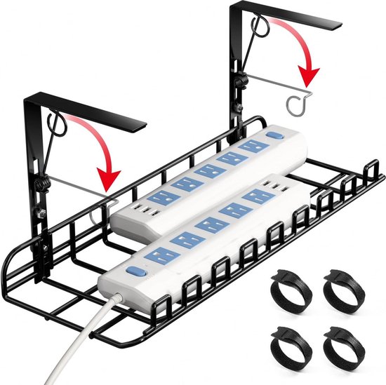 40cm Under Desk Cable Management Tray - Spring Clamps No Drilling Wire ...