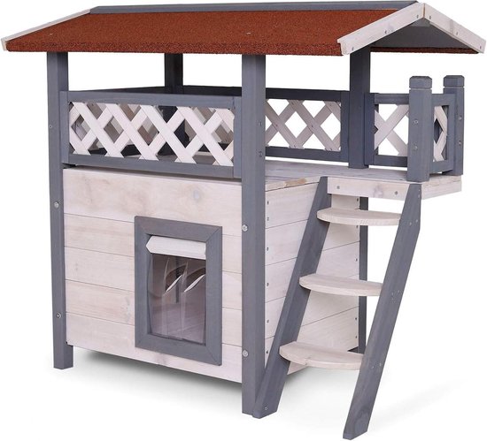 Kattenhuis - Luxe Kattenvilla in Grijs met Kattenhoek | bol