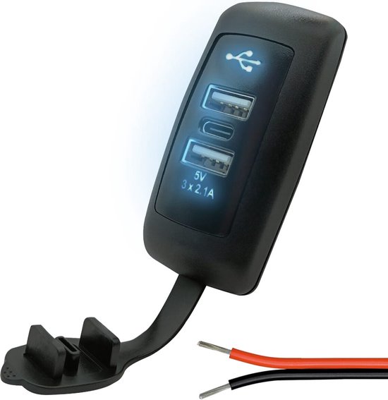 ProRide 12V USB C Autolader 3 Poorten Opbouw - 2x USB A + USB C ...