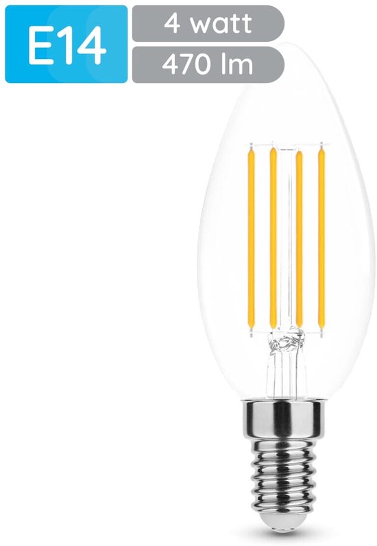 Modee E14 LED Lamp 4W - 470lm - 2700K - Warm Wit - LED Filament Kaarslamp B35 -... | bol