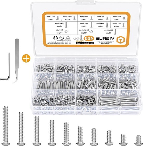 400 stuks M4 roestvrij stalen schroevenset - 304 schroeven en moeren ...