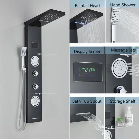 Luxe Douchekraan - Spa Douche Set met thermostaatkraan - LED ...