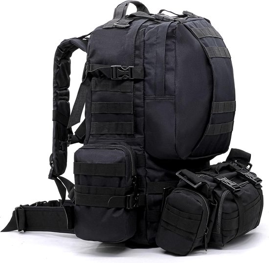 Tactische 55 liter hiking backpack met afneembare Molle Bag - zwart. | bol